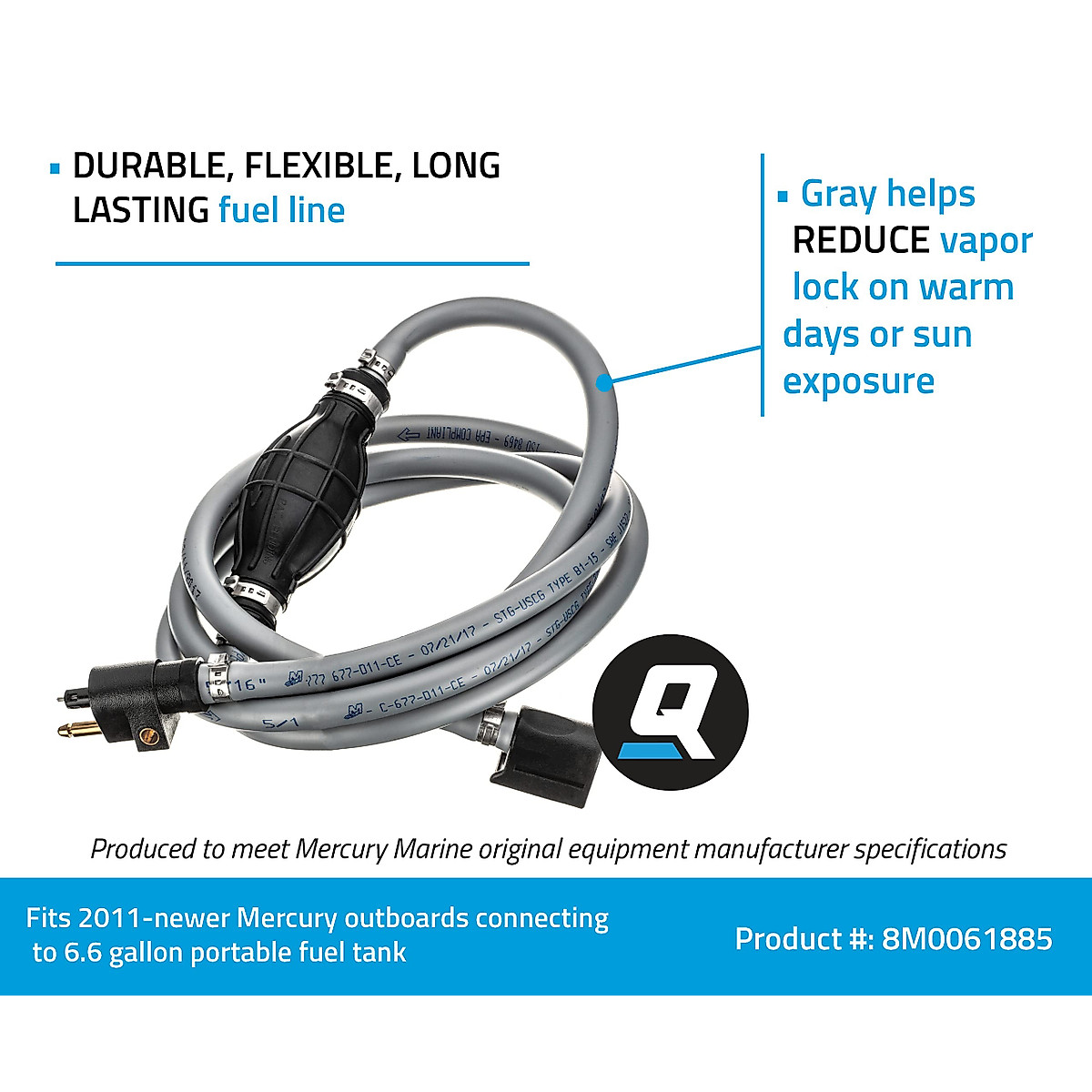 Quicksilver 8M0061885 Fuel Line Assembly - 8 Feet Long with Primer Bulb