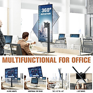 Single Monitor Stand Freestanding 27-43 Inch Monitor Arm Curved Screen Monitor Mount Tempered Glass Base Adjustable Motion Tilt -15° to 10° Swivel ±45° Rotation 360° Weight Capacity 77lbs HT05B-003