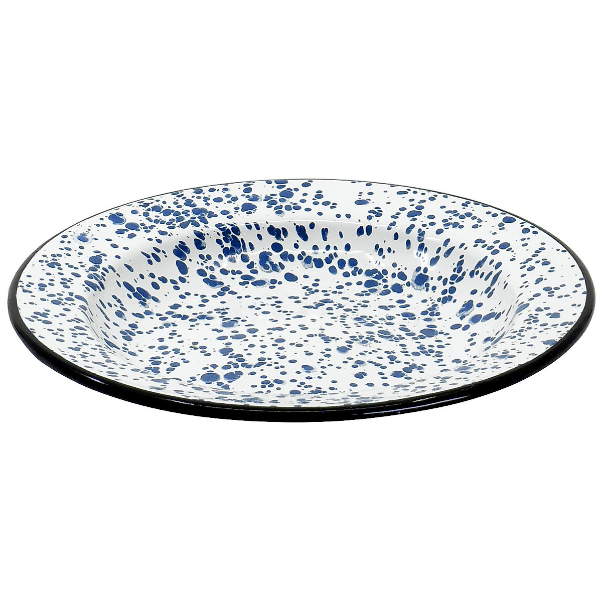 Red Co. Set of 4 Enamelware Metal Classic 8" Round Salad Plate, Navy Blue Marble/Black Rim - Splatter Design