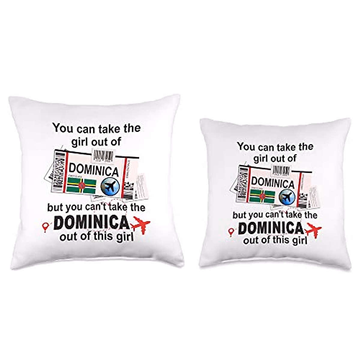 Dominica Home Country - Dominica Outfits & Designs Girl Boarding Pass-Dominica Throw Pillow, 18x18, Multicolor