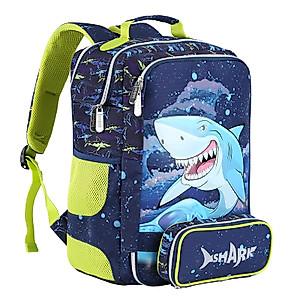 UNIKER Boys Backpacks for Elementary School, Kids Backpacks Boys with Pencil Case,Preschool School Bag 15.6″,Shark Backpack for boys 6-8,Bookbag Set,Bookbags for School