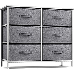 Sorbus Dresser with 6 Drawers - Chest Organizer Unit with Steel Frame Wood Top & Handle Easy Pull Fabric Bins for Clothes - Storage Furniture for Bedroom, Hallway, Living Room, Nursery & Closet