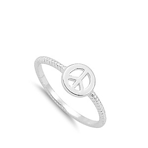 Peace Sign Love Joy Ring New .925 Sterling Silver Rope Bali Band Size 9