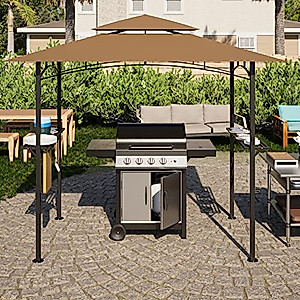 8 x 5 FT Grill Gazebo BBQ Patio Shelter Canopy Easy Set-up Grill Tent with Air Vent Double Tiered Barbecue Canopy Tent BBQ Gazebo Outdoor Canopy for Patio Garden Beach Backyard
