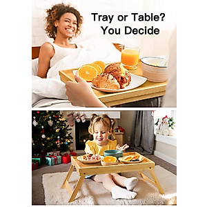 Bamboo Bed Tray Table with Foldable Legs, Breakfast Tray for Sofa, Bed, Eating, Working, Used As Laptop Desk Snack Tray by Pipishell