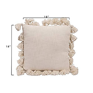 Creative Co-Op Woven Cotton Slub Pillow with Tassels, Cream