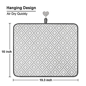 SUBEKYU Dish Drying Mat for Kitchen Counter, Microfiber Absorbent Kitchen Sink Drying Drainer/Rack Pads, Light Grey, 2PCS