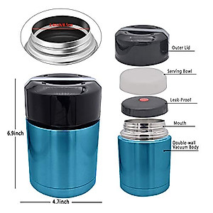 Food Jar Wide Mouth for Hot Food,304 Stainless Steel Leak Proof Double Wall Vacuum Insulated Soup Container with Handle Lid,27 oz BPA Free Thermos Lunch Box (Blue)