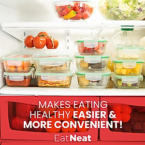 EatNeat Kitchen Knife Set with Cutting Board - EatNeat 5-Pack of Glass Food Storage Containers with Airtight Snap Locking Lids to Keep Food Fresh