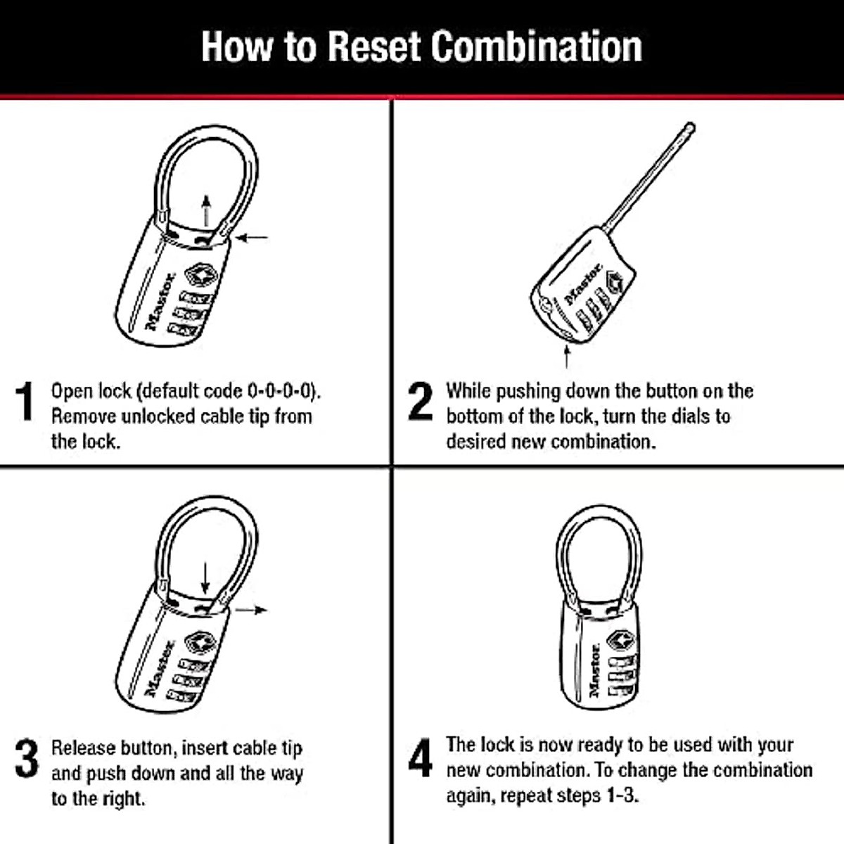 Master Lock Padlock, Set Your Own Combination TSA Locks for Luggage, Travel Zipper Lock with Cable Shackle is 1-3/16 in. Wide, Colors May Vary, 4688T, 2 Count (Pack of 1)