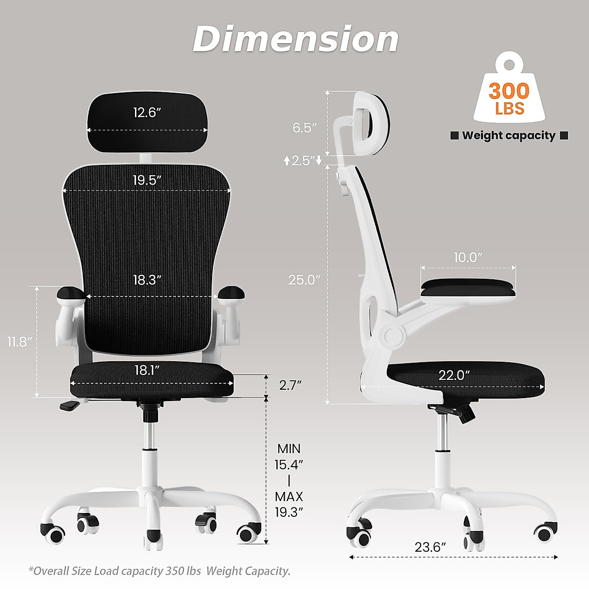 Ergonomic Office Chair, High Back Home Desk Chair with Adjustable Lumbar Support and Headrest, Breathable Mesh Swivel Task Chair, Executive Computer Chair, 1 Pack