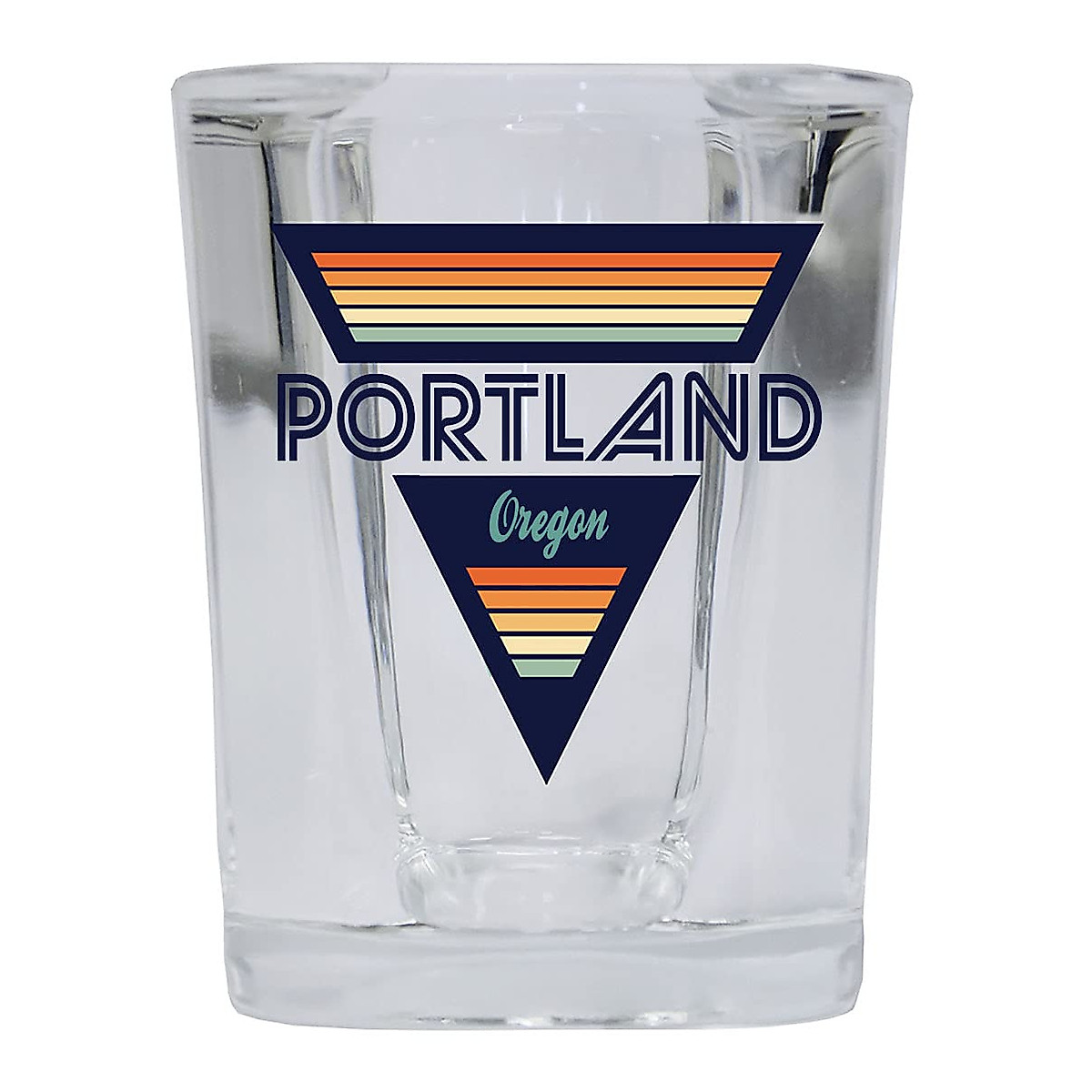 R and R Imports Portland Oregon 2 Ounce Square Base Liquor Shot Glass Retro Design