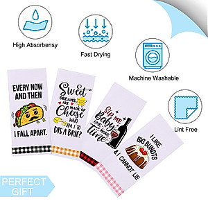 LXOMILL Funny Kitchen Towels, Cute Decorative Dish Towels Sets, Absorbent Waffle Hand Towels, Housewarming Gifts for New Home, Women, Mom, Set of 4, Funny House Warming Presents, Hostess Gifts