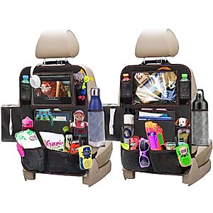 EcoNour Backseat Car Organizer (2 Pack), Heavy Duty Waterproof Stain Resistant Kick Mats Back seat Protector For Kids | Multiple Storage Pockets, Travel Accessories, Touchable Tablet Holder