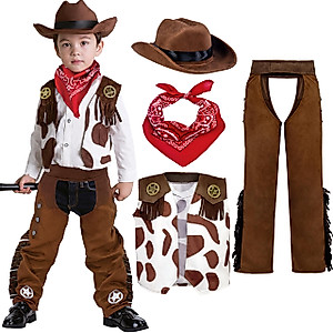 Spooktacular Creations Cowboy Costume Cowboy Hat Deluxe Set for Kids Halloween Party Dress Up,Role Play and Cosplay (S(5-7yr))