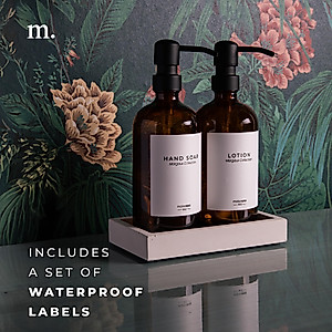 MaisoNovo Soap Dispenser 3-Piece Set | 16.9oz Amber Bottles with Black Stainless Steel Pumps