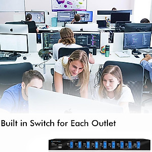 Technical Pro Power Supply Strip - 9 Power Outlet with Switches, 5V USB Charging Port, 1800 Watts Max Load Power Conditioner, High Load Power Electric Extension Cord Strip - 4 Ft