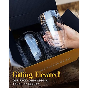 Kitchables Double Walled Glass Coffee Mugs Set of 2, 15oz Insulated Glass Coffee Mugs for Cappuccino, Latte, Tea, Espresso - Latte Cup - Tazas Para Cafe