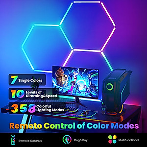ALL4DETAIL RGB LED Hexagon Lights, Remote Dimmable Hexagon Garage Light with 358 Color Modes, LED Ceiling Light Hexagon for Gaming Room, Party, Gym, Bar