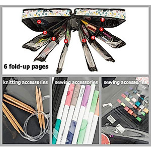 PACMAXI Sewing Accessories Storage Bag, Knitting, Craft Tools and Accessories Organizer, Roomy Carrying Bag for Sewing Tools and Accessories (Flower with Beige Background)