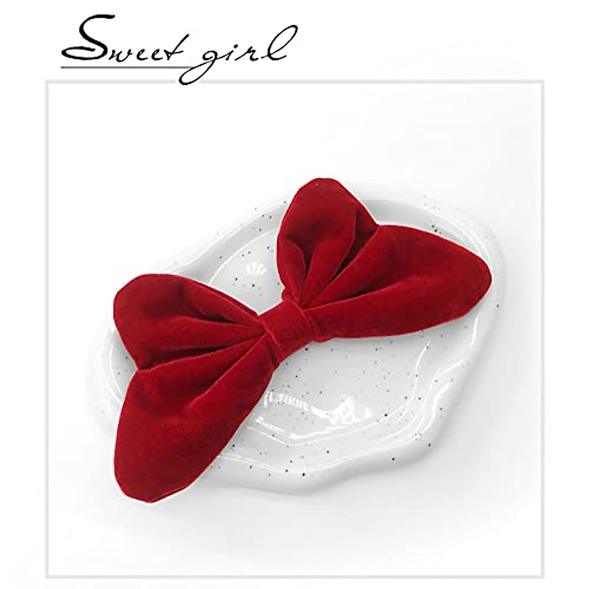 andorelse Velvet Bow Knotted for Car Interior Dashboard Ornament Red Charm Decorations