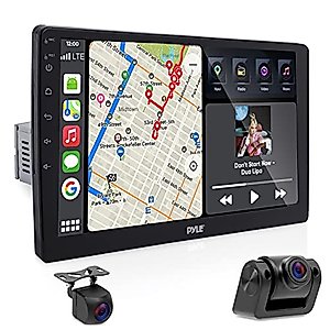 PyleUsa Single DIN Car Stereo Receiver-10'' 1080P HD Touch Screen Bluetooth Car Radio Audio Receiver Multimedia Player - WiFi/GPS/AM/FM, Mirror Link for Android/iOS, Front/Rear DVR Camera, Dual USB