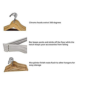 Pillowtex Wood Suit Clothes Closet Hanger w/Bar - Set of 50 White Hangers