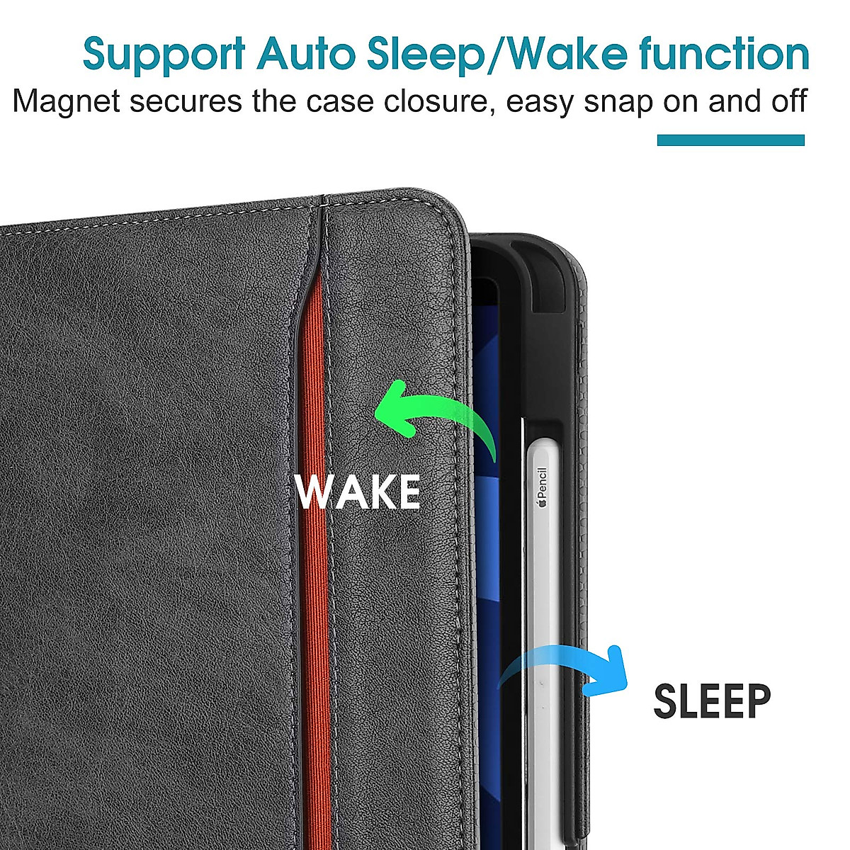 ProCase for iPad Air 11 Inch 2024 / iPad Air 5 2022 / Air 4 2020 Case 10.9 [Support Pencil 2 Charging], Leather Stand Folio Protective Cover Case with Pencil Holder for iPad Air 10.9/11 Inch -Black