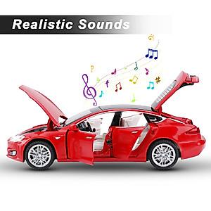 SASBSC Toy Cars Model S Die Cast Metal Model Cars with Door Open Light and Sound Pull Back Car Toys for Boys and Girls 3-12 Years Old