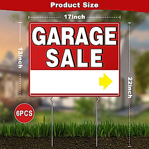 Garage Sale Sign, 17" x 13" Garage Sale Signs with Stakes, Yard Sale Signs with Stakes, Weather-proof Garage Sale Sign with Arrow Garage Sale Signs with Metal Stakes for Outdoor Estate (6 Pcs)