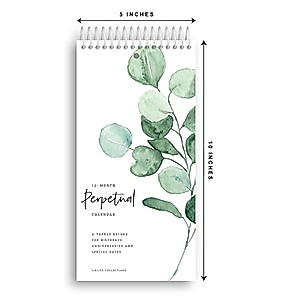 Bliss Collections Perpetual Calendar, Important Dates to Remember, Greenery Monthly and Daily Wall Hanging Organizer for Important Dates, Birthdays, Anniversaries and Special Days, 5"x10" (12 Sheets)