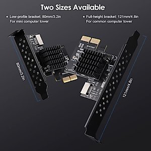 BEYIMEI PCI-E 2X to USB3.1 A-Key Gen2 Front Type-C Expansion Card,10Gbps Type-E Internal 20-pin Front Panel Connector Riser Card,PCI Express 3.0 X2 Adapter for Desktop PCs (ASM3142)