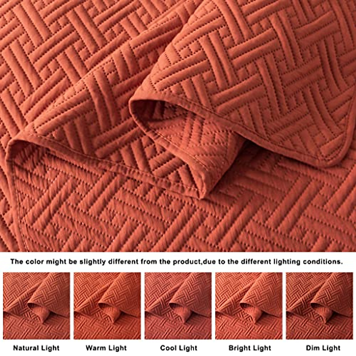Burnt Orange Quilts Queen Size Bedding Sets with Pillow Shams, Red Lightweight Soft Bedspread Coverlet, Quilted Blanket Thin Comforter Bed Cover, All Season Summer Spring, 3 Pieces, 90x90 inches