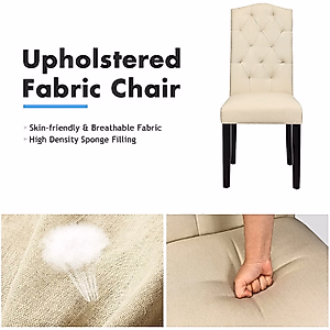 ERGOMASTER Dining Chairs Set of 4 Adjustable Parsons Chairs Anti-Slip Foot Dining-Chair Fabric Kitchen Chair with Solid Wood Legs - Beige