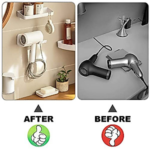 Hair Dryer Holder Wall Mounted - Self Adhesive Wall Hanging Hair Tool Organizer Wall Shelf for Blow Dryer Holder Rack Bathroom Vanity (White)
