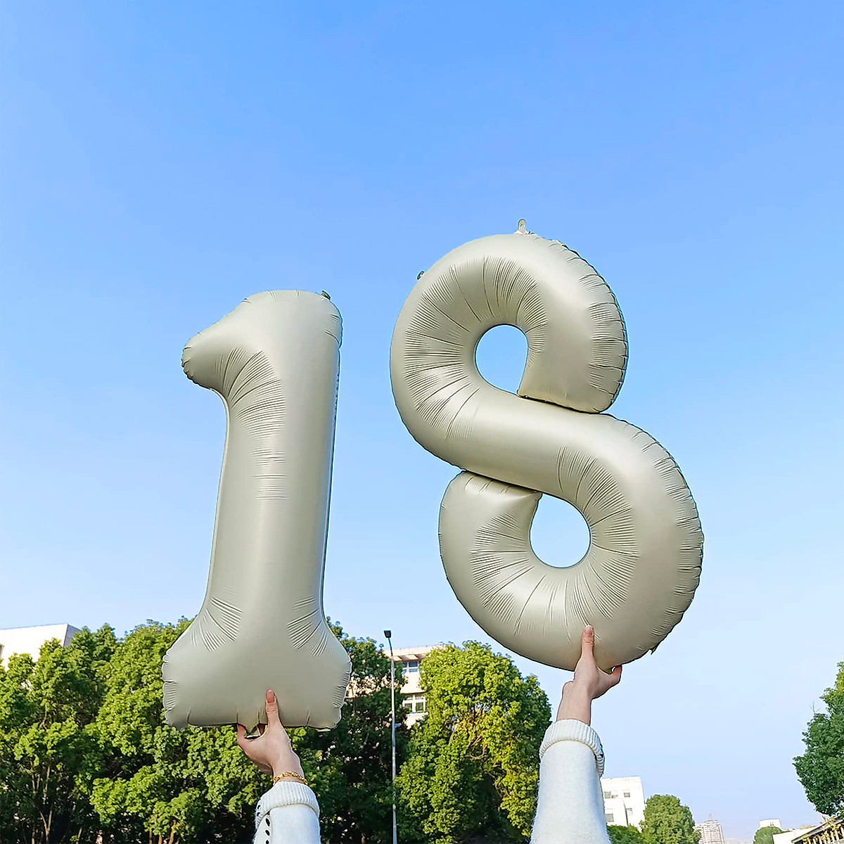 40 Inch Number Balloon Foil Balloon Number 100 Jumbo Giant Balloon Number 100 Balloon for 100th Birthday Party Decoration Wedding Anniversary Graduation Celebration, Cream White 100 Number Balloon