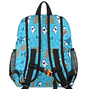 cfpolar Shark Kids Backpack for Boys, Ocean Sea Coral 12 Inches Blue Toddler Backpacks, Preschool Children Backpack Nursery Kindergarten Bookbag with Chest Strap