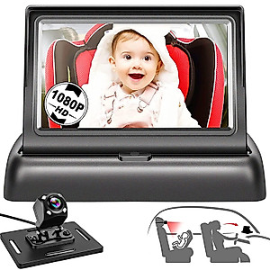 Baby Car Mirror, 4.3" HD Screen Rear Mirror Camera Car Back Seat Baby Monitor Night Vision w/Belt, Safety Car Seat Mirror Camera Monitored Mirror, Aimed at Baby