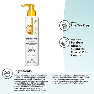 DERMA-E Vitamin C Cleanser - Daily Brightening Cleanser – Hydrating Face Wash to Even Out Skin Tone – Moisturizing Face Cleanser for a Radiant Glow, 6 fl oz
