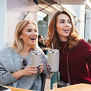 20 oz Bling Tumbler Bling Cups Rhinestone Water Bottle with Lid Straw and Brush Stainless Steel Thermal Straw Cup for Women (AB Color, Pink)