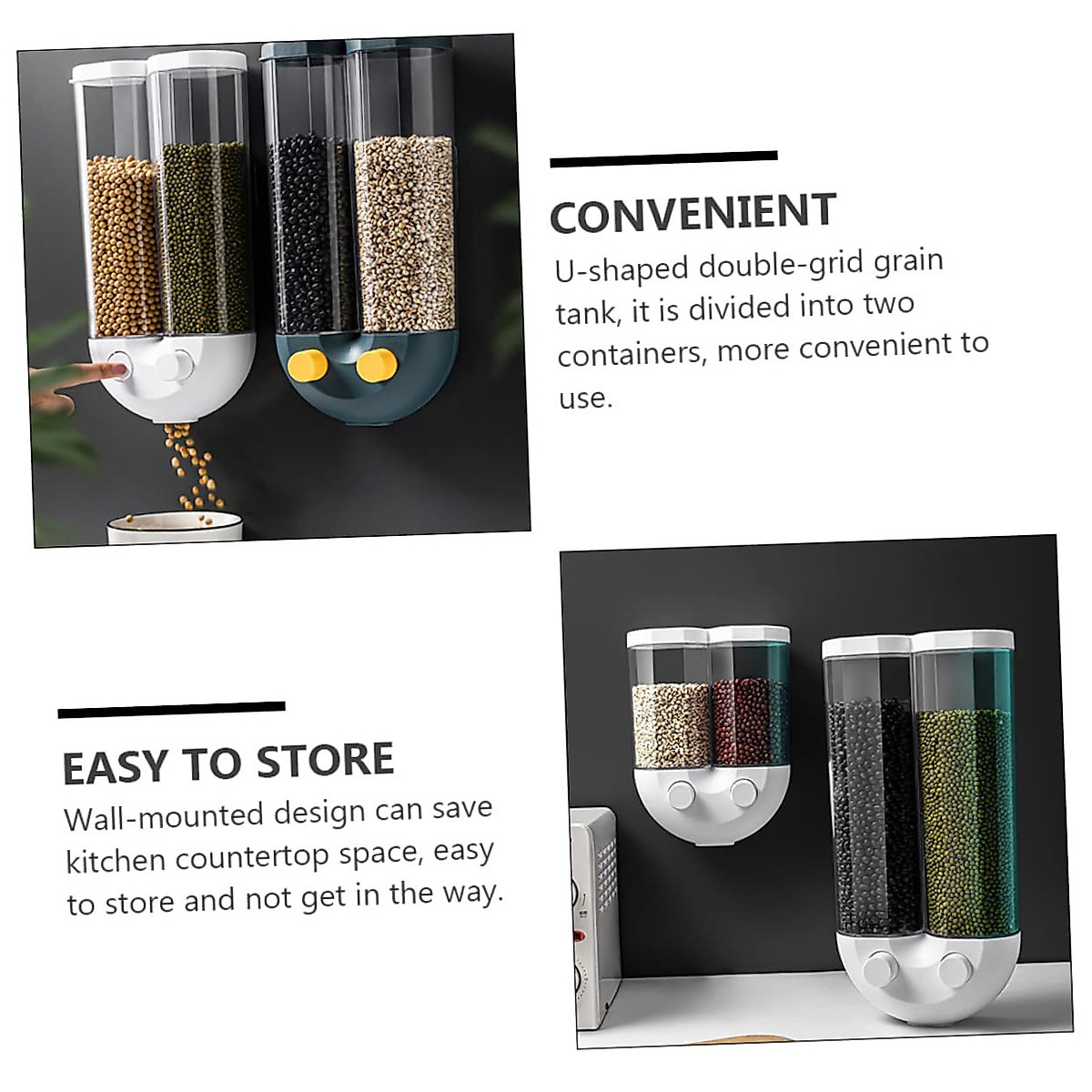 CIYODO 2 pcs Wall-mounted Wall- for Organizer Bucket Household Flour Baking Dry Large Rice Grain Restaurant Tea Storage Seasoning Canister Kitchen Food Container Grains Containers