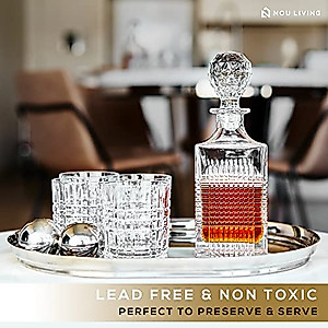 Nou Living Crystal Whiskey Decanter Set with Glasses – Whisky Decanter & Glass Set of 6 – Whiskey Decanter Sets for Men – 11 Pc Whiskey Gift Set - Crystal Liquor Decanters for Alcohol, Bourbon