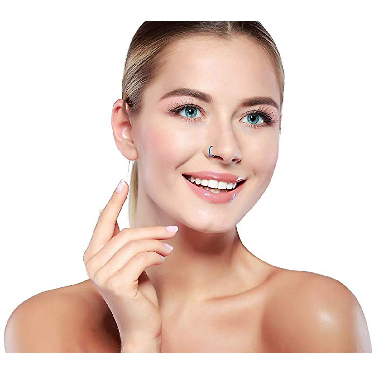 Greendou Fashion Jewelry Nose Hoop Ring,40pcs 22G Multicolor Nose Studs Rings,Stainless Steel Body Jewelry Piercing Nose Rings