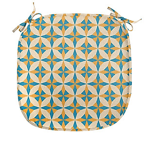 Ambesonne Geometric Chair Seating Cushion, Abstract Geometric Origami Pattern Vintage Illustration Retro Style Print, Anti-Slip Seat Padding for Kitchen & Patio, 16"x16", Orange Teal Cream