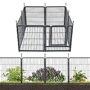 TMEE Garden Fence 8 Panels 18ft×32in Decorative Garden Metal Fence with 1 Gate Outdoor Landscape Animal Barrier Dog Pet Fencing for Yard Patio, Black