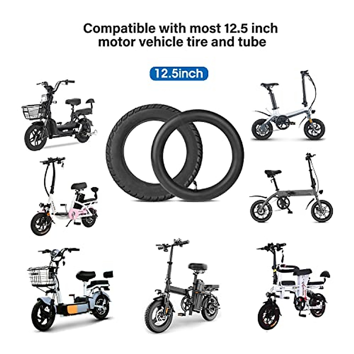 Heavy Duty 12.5x2.25 (12-1/2 x2-1/4) Tire & Inner Tube Set with Angled Valve Stem for Electric Scooters Razor Pocket Mod, Currie, Schwinn, GT, IZIP, eZip 2 Sets