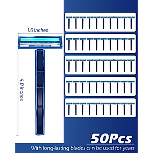 Disposable Razors for Men, 50 Count Men Razora for Shaving with Lubricating Strips, Twin Hypoallergenic Stainless-Steel Travel Razor for Men Sensitive Skin Blue