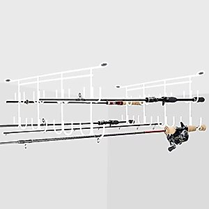 THKFISH Fishing Rod Holders for Garage Ceiling Fishing Rod Rack Store 16 Fishing Rod Combos Fishing Rod Rack for Garage Room Boats,1pair-WHITE