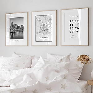 Dear Mapper Nashville United States View Abstract Road Modern Map Art Minimalist Painting Black and White Canvas Line Art Print Poster Art Print Poster Home Decor (Set of 3 Unframed) (12x16inch)