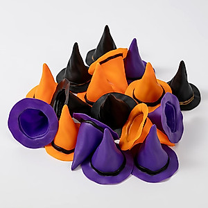 tiecawk 12Pcs Plastic Witch Hats Mini Halloween Witch Hats Wizard Hat for DIY Crafts Bottle Toppers Halloween Party Supplies (Black)